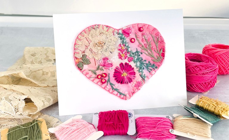Combining slow stitching, card making and crazy quilting for valentine ...